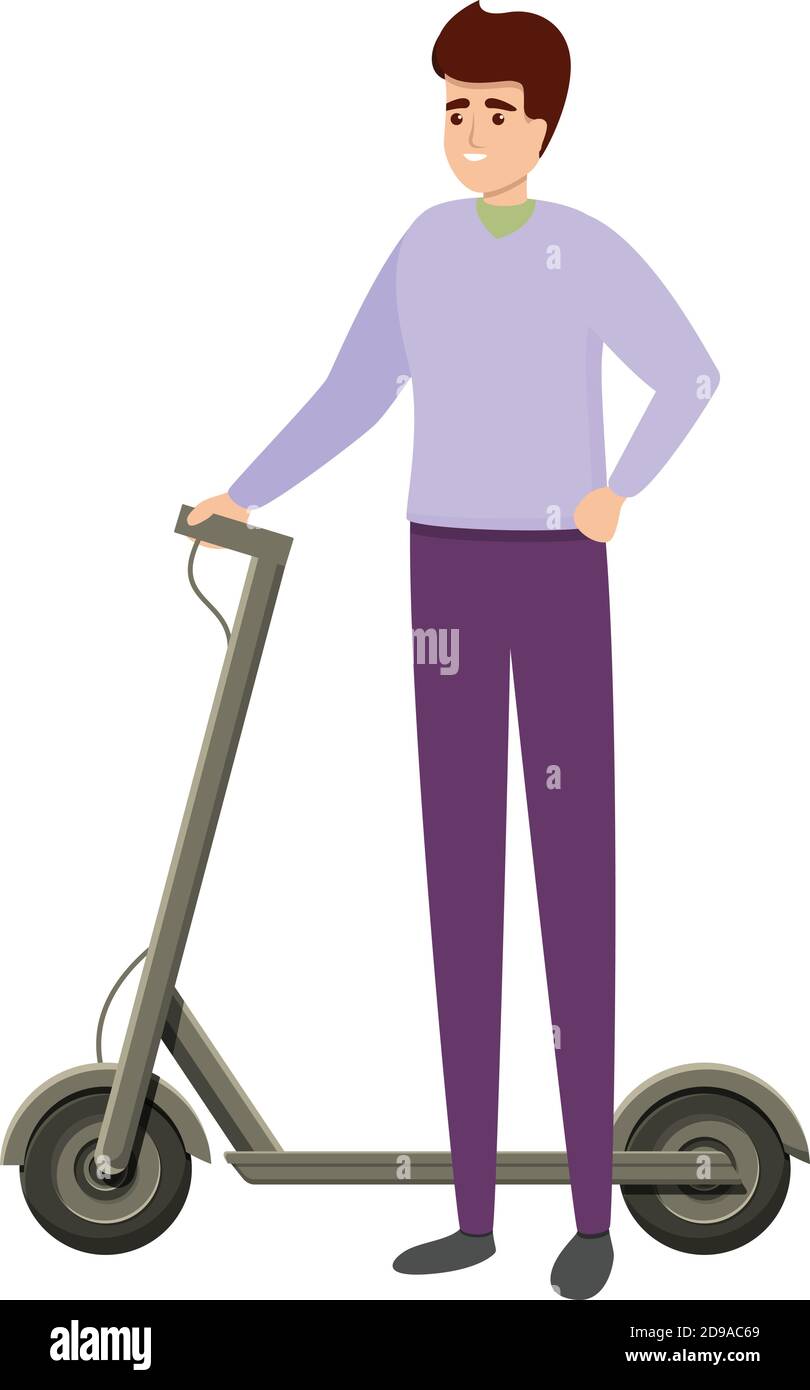 Active boy electric scooter icon. Cartoon of active boy electric ...