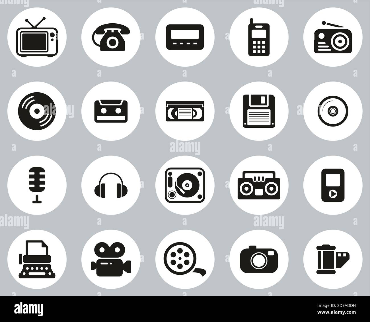 Old Technology Icons Black & White Flat Design Circle Set Big Stock ...