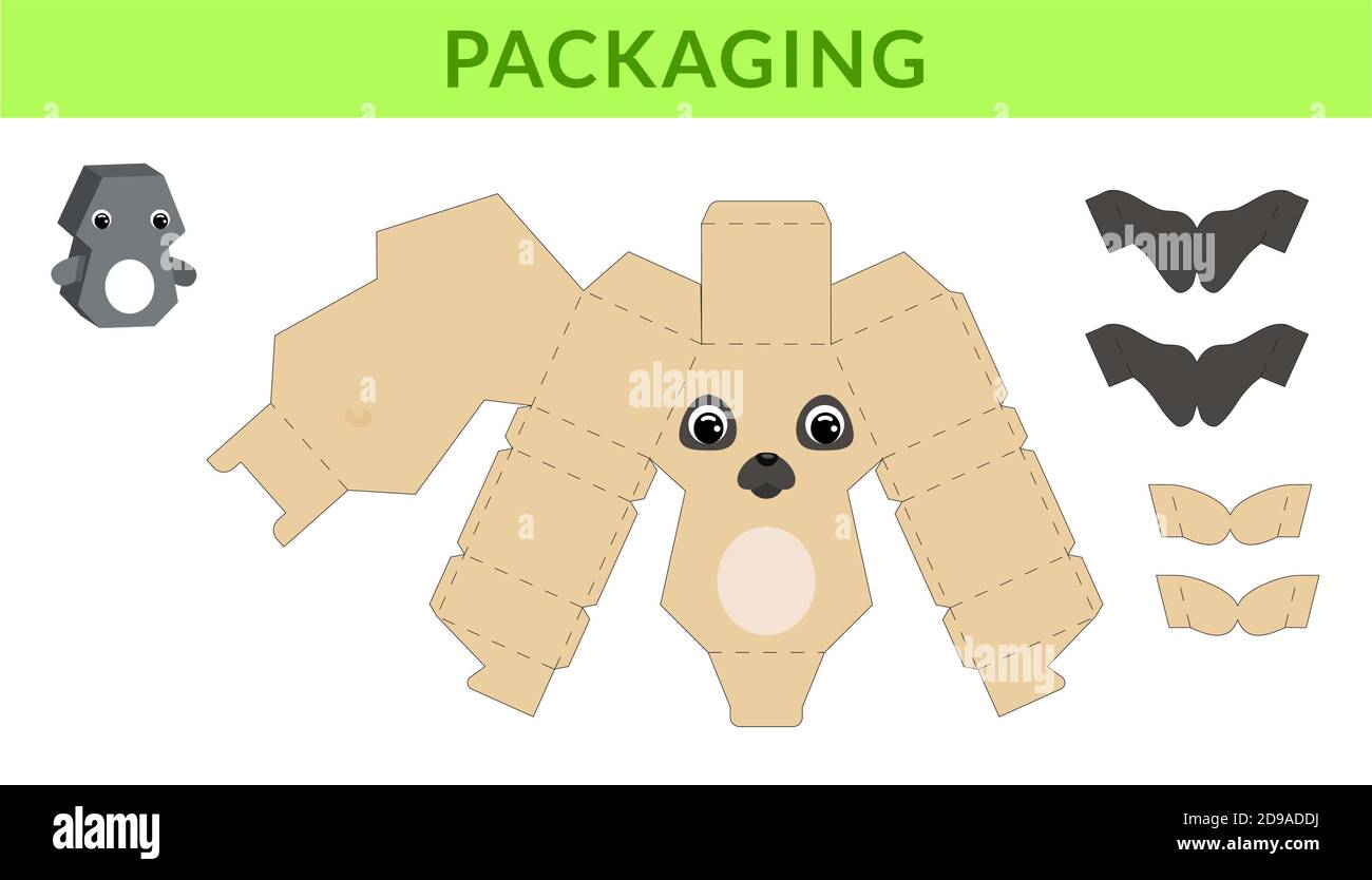 Party favor die cut pug dog box for birthdays, baby showers for sweets ...