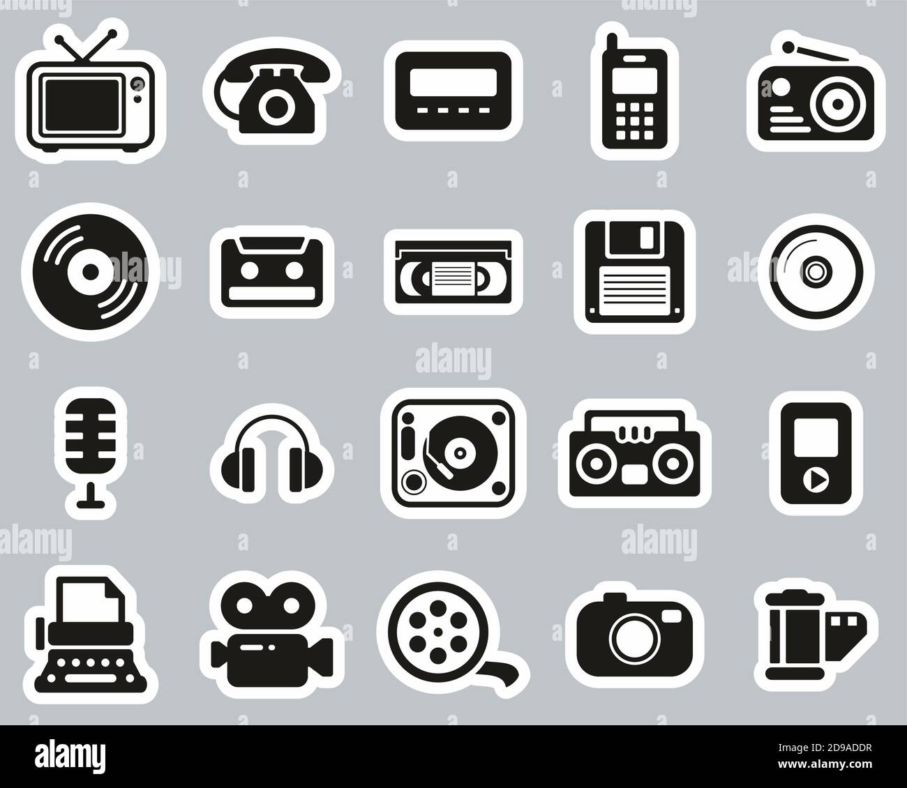 Old Technology Icons Black & White Sticker Set Big Stock Vector Image ...