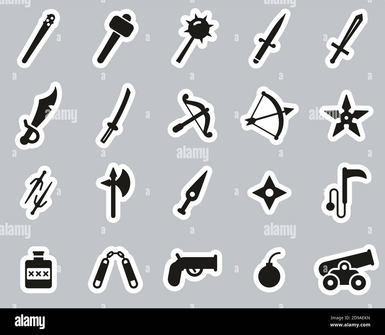 Old Weapons Or Ancient Weapons Icons Black & White Sticker Set Big ...