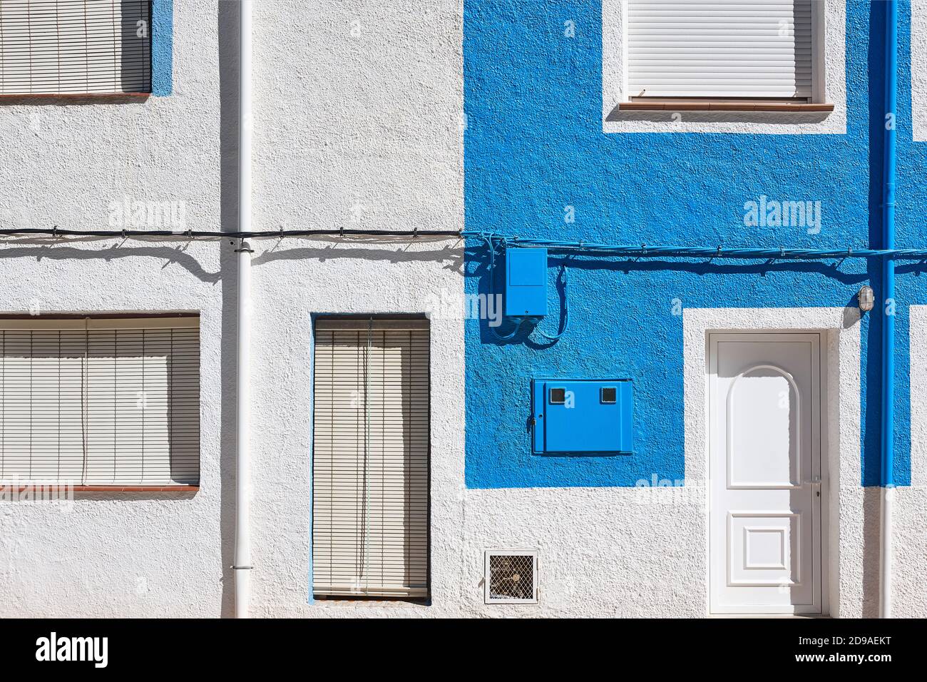 Picturesque blue and white building facade. Geometric painting Stock ...