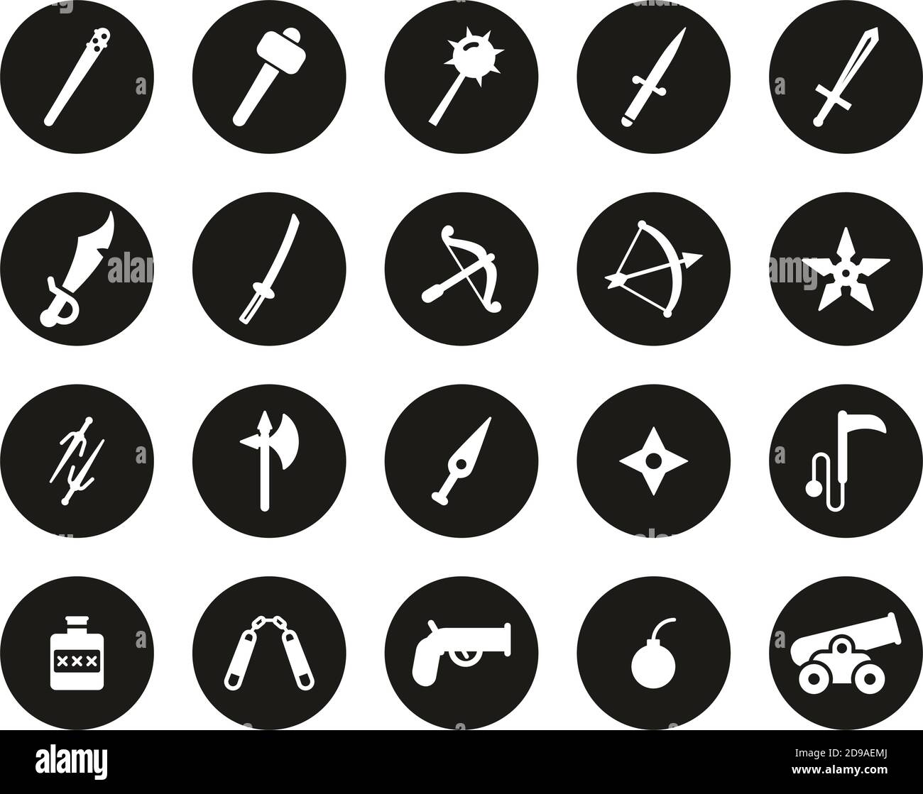Old Weapons Or Ancient Weapons Icons White On Black Flat Design Circle Set Big Stock Vector ...