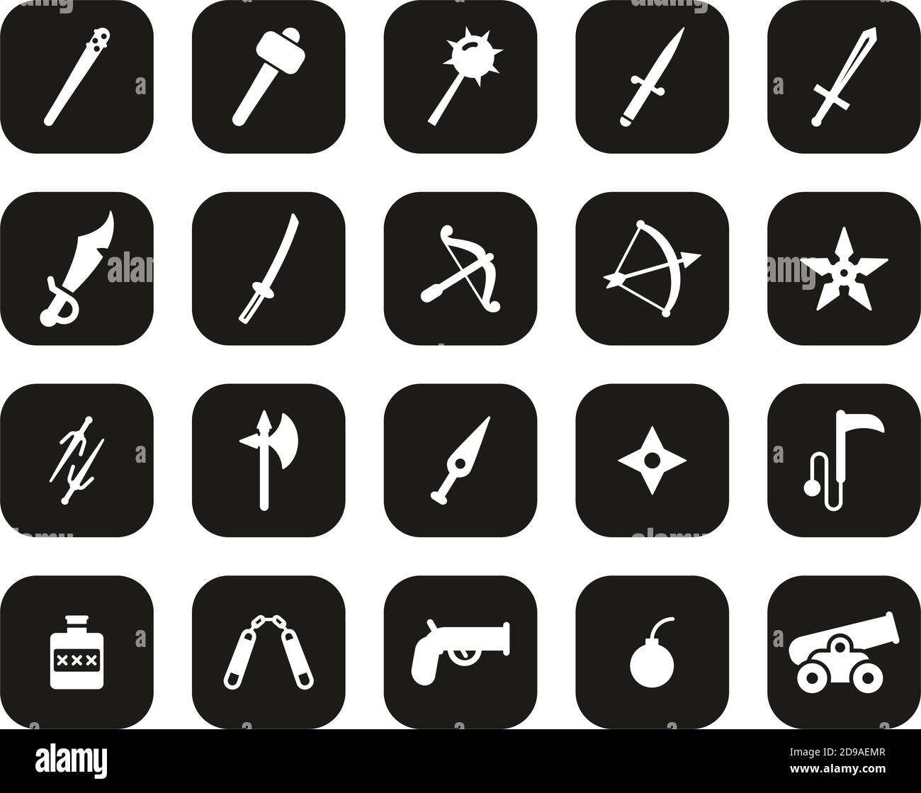 Old Weapons Or Ancient Weapons Icons White On Black Flat Design Set Big ...