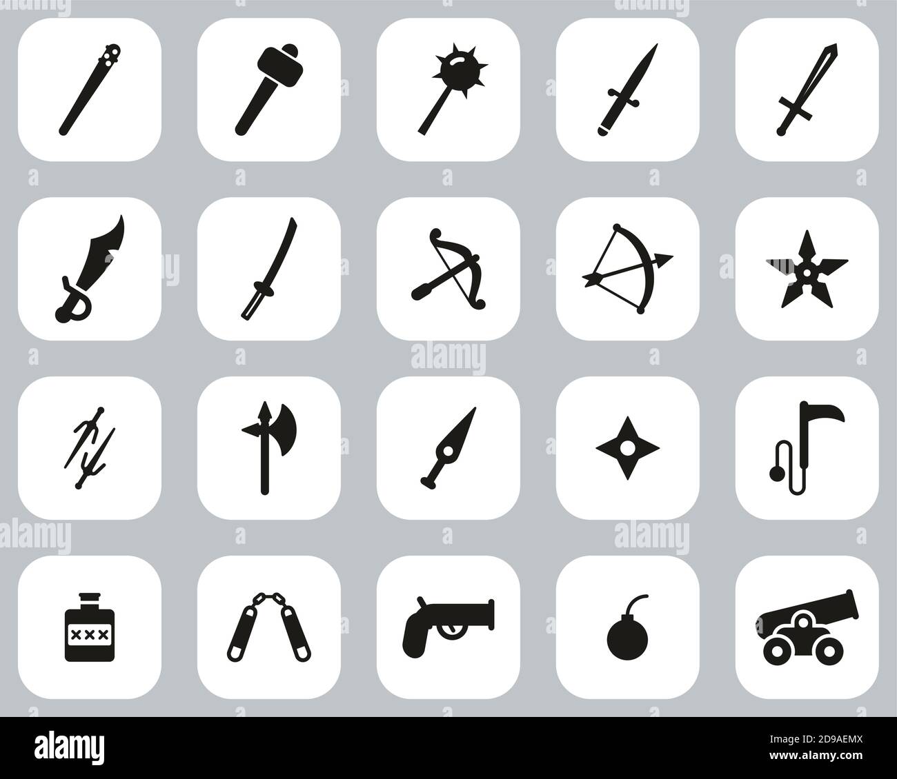 Old Weapons Or Ancient Weapons Icons Black & White Flat Design Set Big ...