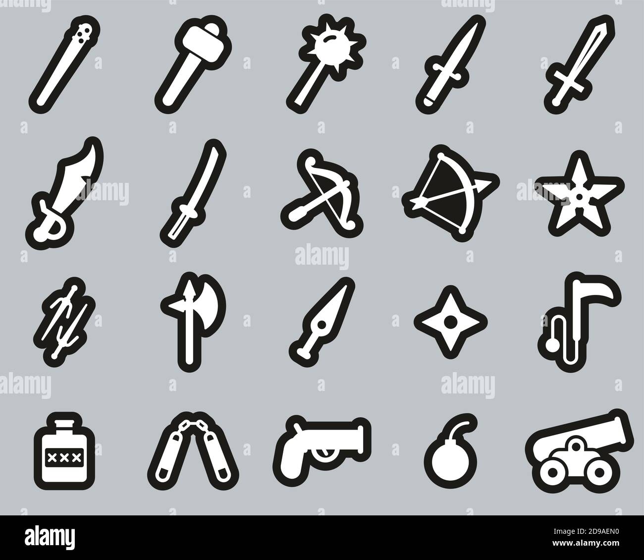 Old Weapons Or Ancient Weapons Icons White On Black Sticker Set Big ...