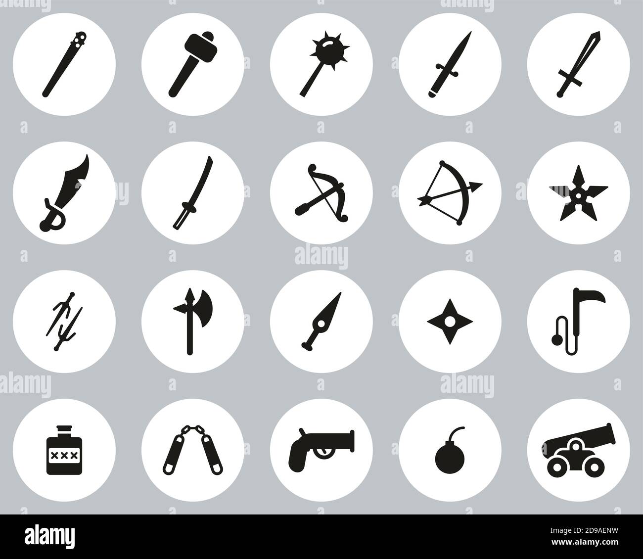 Old Weapons Or Ancient Weapons Icons Black & White Flat Design Circle ...