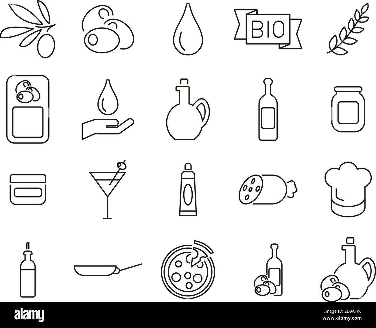 Olive & Olive Oil Icons Black & White Thin Line Set Big Stock Vector ...