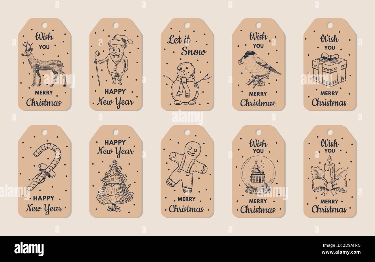 Merry Christmas banners. New Year cards, poster templates. Snowman and ...