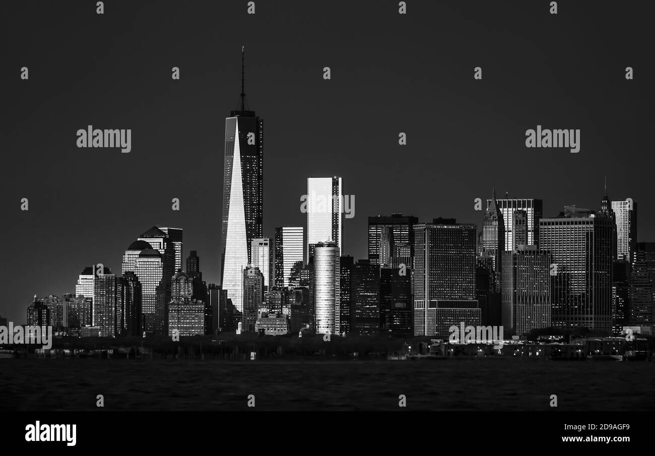 Black and white image of New York City Morning. View of Manhattan ...