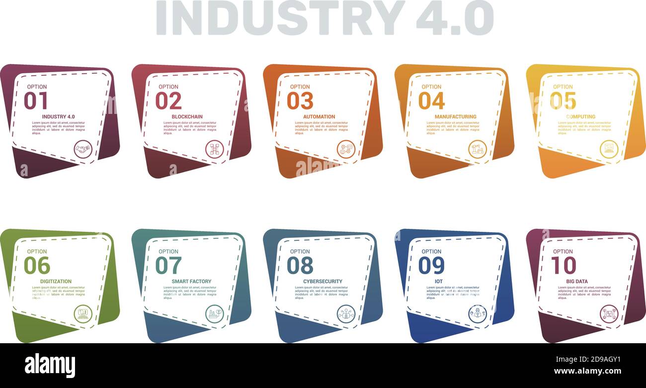 Infographic Industry 4.0 template. Icons in different colors. Include ...