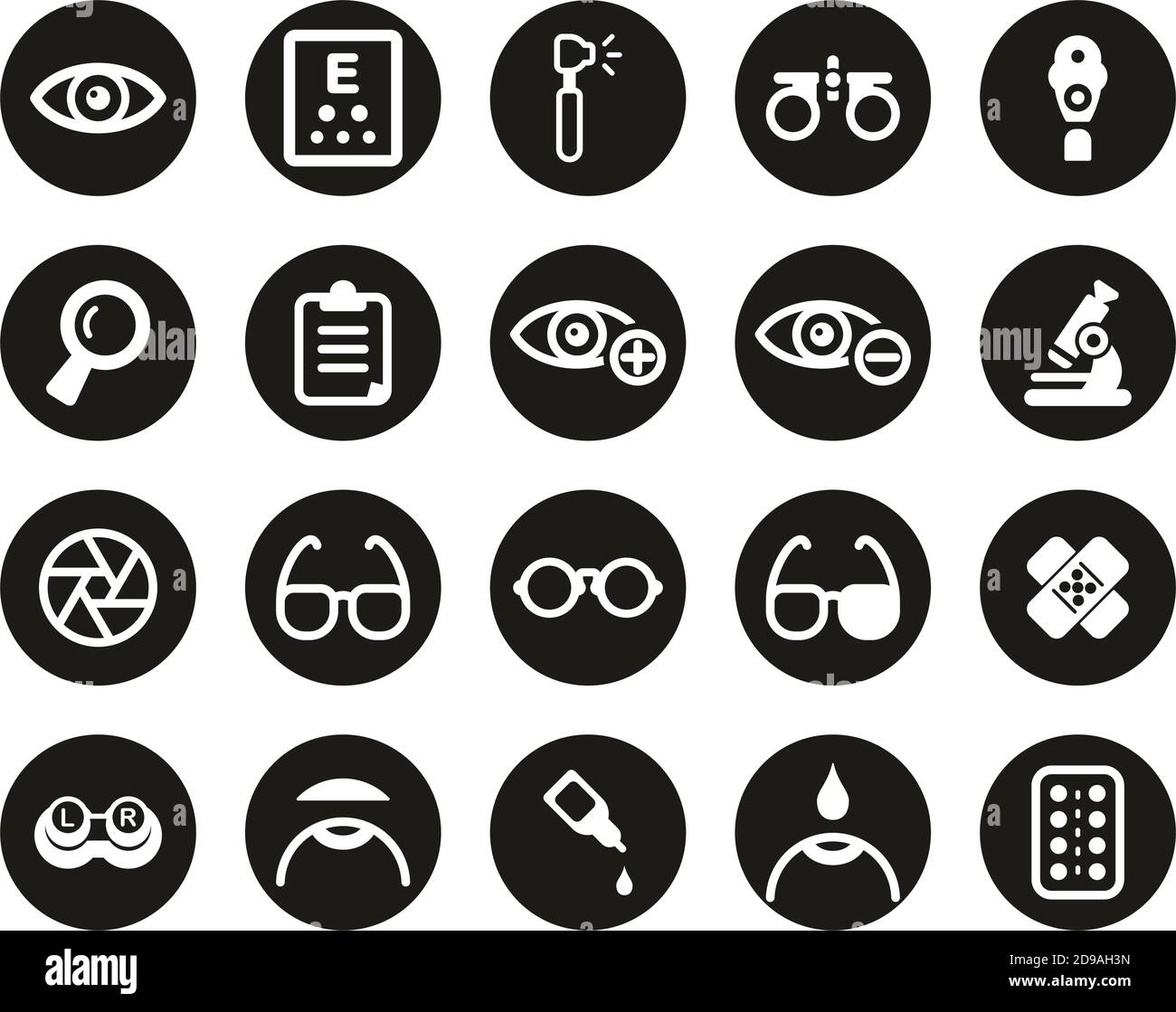 Optometry Exam & Optometry Equipment Icons White On Black Flat Design ...