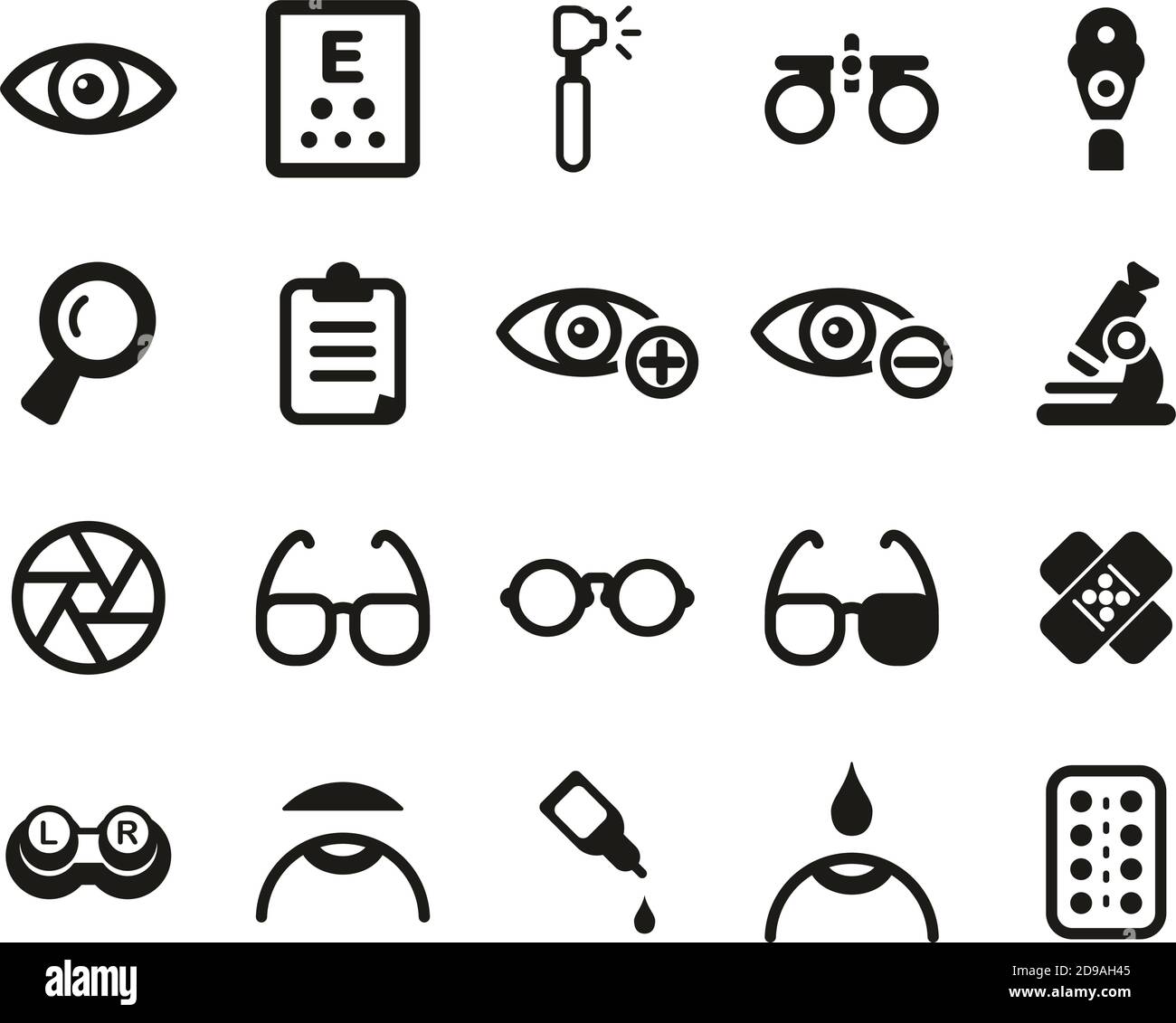 Optometry Exam & Optometry Equipment Icons Black & White Set Big Stock ...