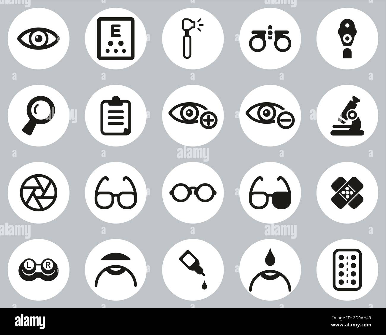 Optometry Exam & Optometry Equipment Icons Black & White Flat Design ...