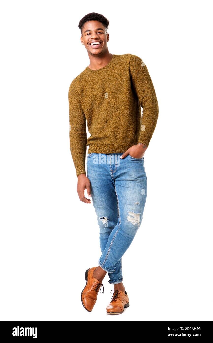 Full body portrait of stylish young african american man smiling ...