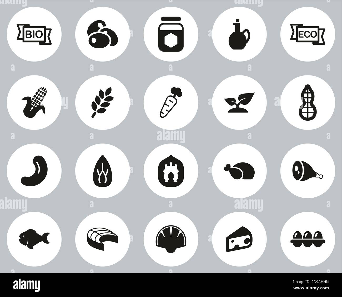 Organic Food Icons Black & White Flat Design Circle Set Big Stock ...