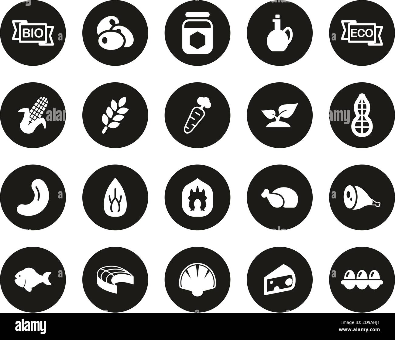 Organic Food Icons White On Black Flat Design Circle Set Big Stock Vector Image & Art - Alamy
