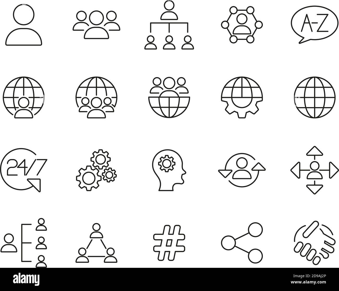 Organization & Structure Icons Black & White Thin Line Set Big Stock ...