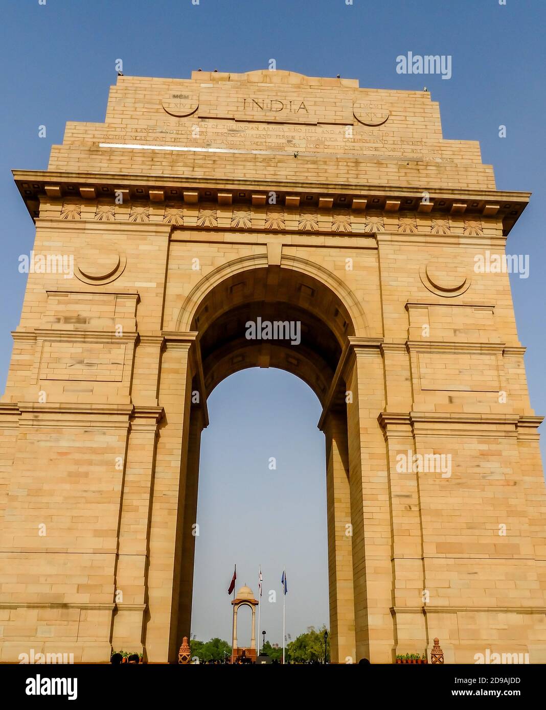 The India Gate is located in the center of New Delhi, the capital of ...