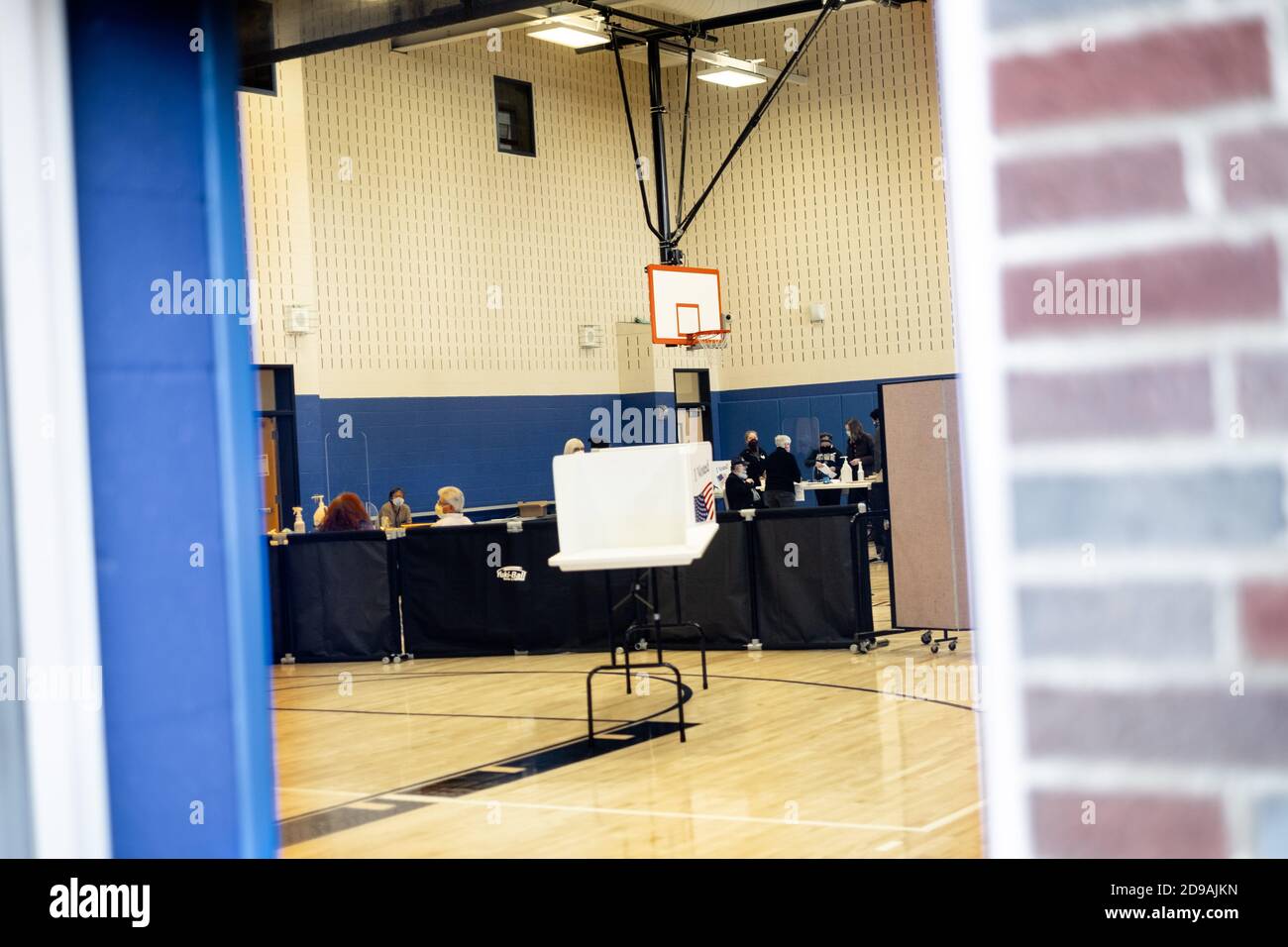 A privacy booth seen in a polling station on 2020 presidential election ...