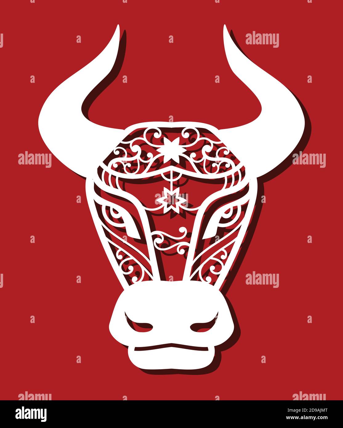 Bull head for laser cutting. Chinese New Year card. Simple shapes. Bull ...