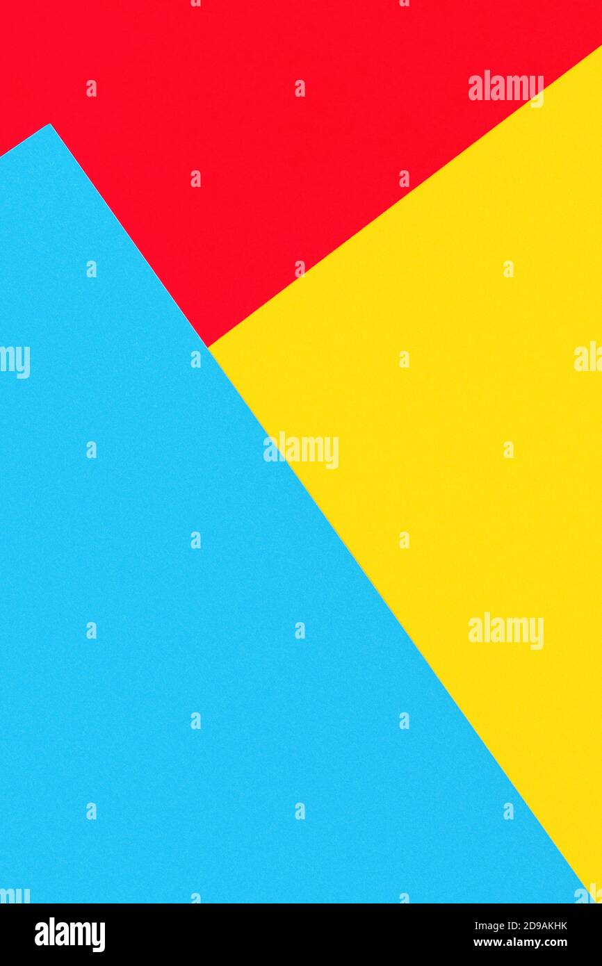 Abstract yellow, red and light blue color paper geometry composition ...