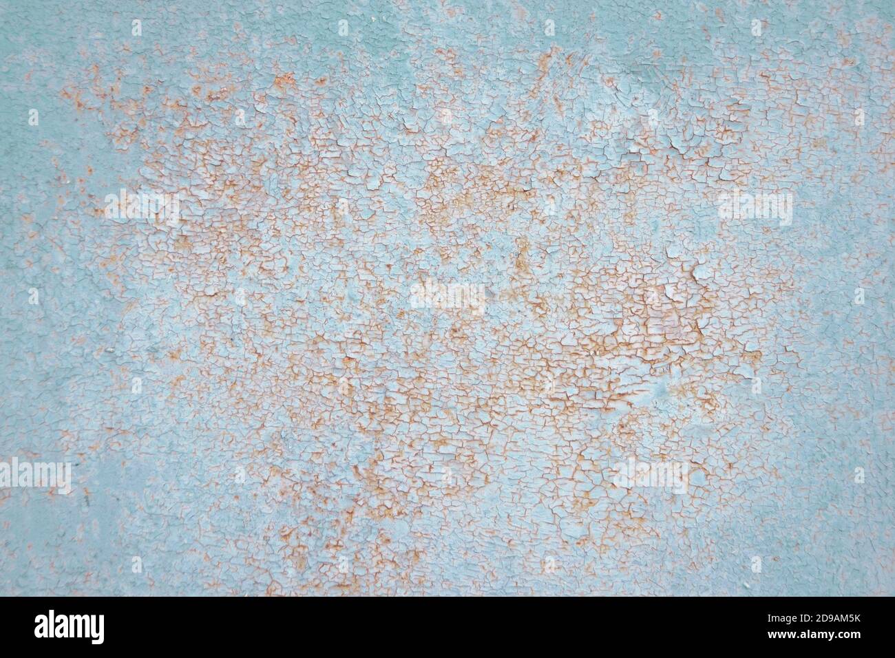 Abstract background orange rust on turquoise painted metal surface ...
