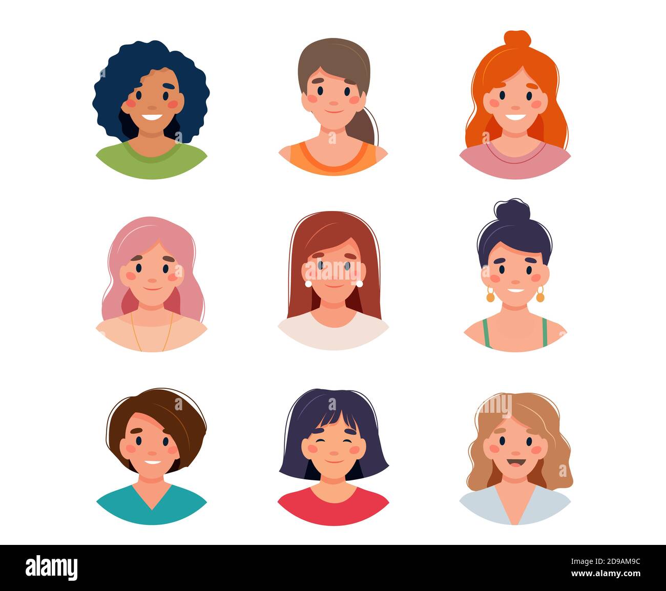 Women avatar set. Diversity group of cute young women. illustration in ...