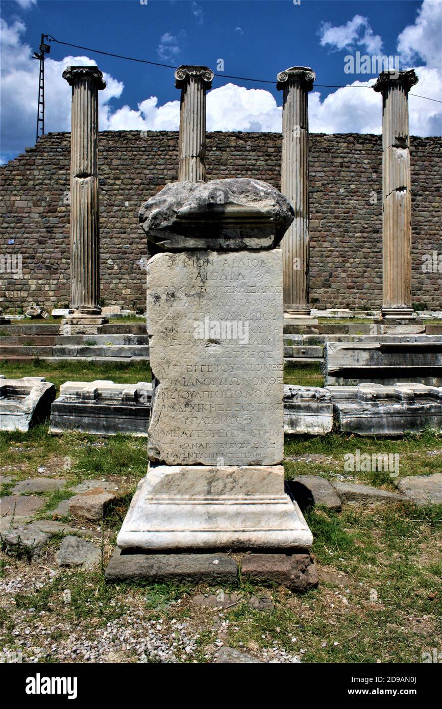 Roman columns and abacus in Bergama izmir Turkey. Ancients and ruins in ...