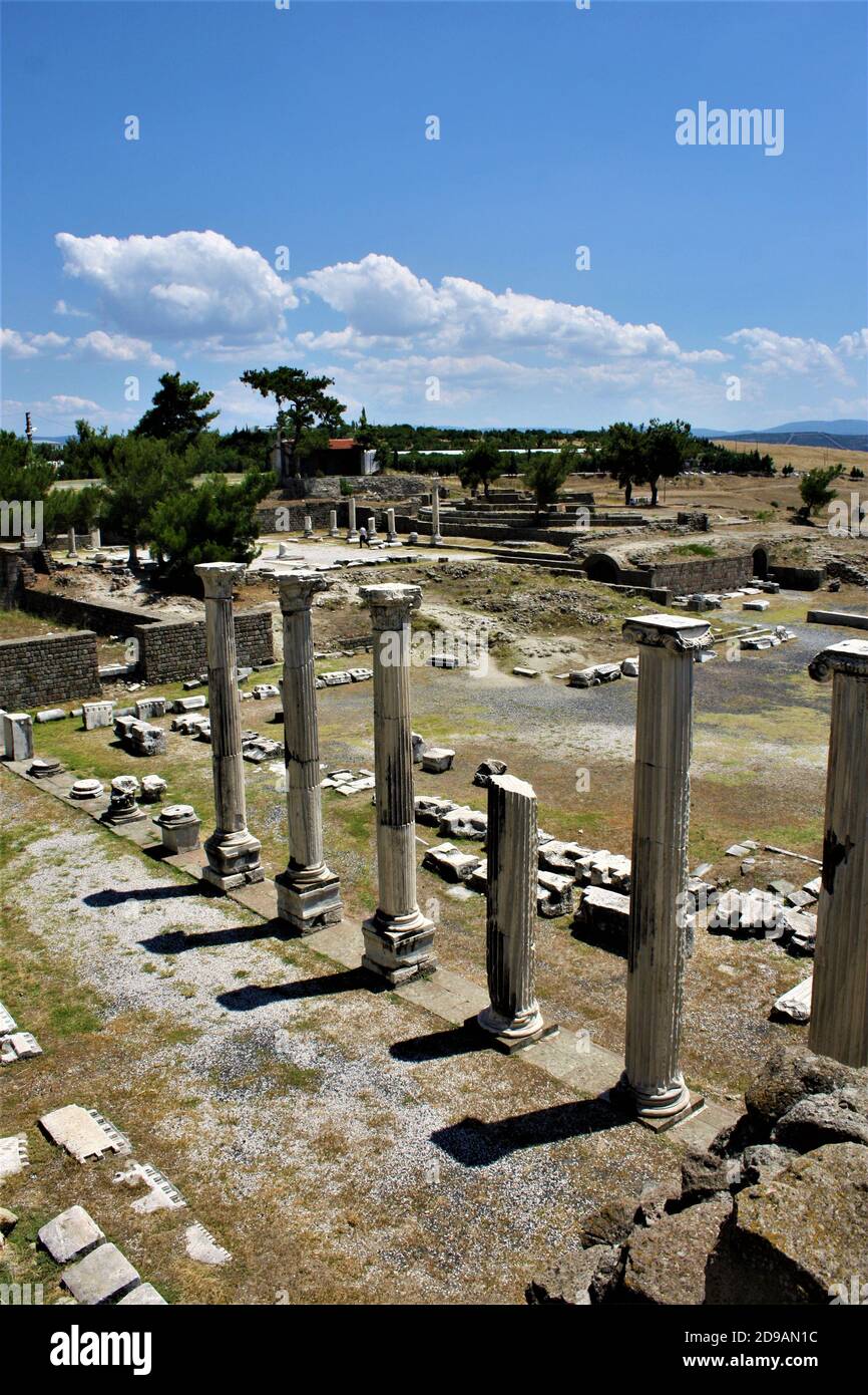 Roman columns and abacus in Bergama izmir Turkey. Ancients and ruins in ...