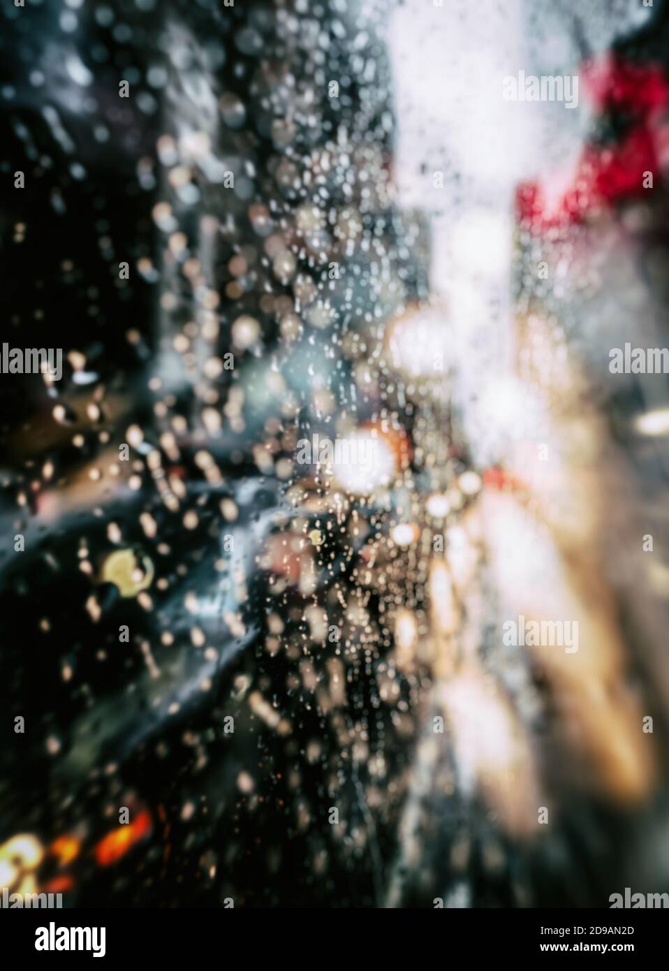 Abstract Blurred New York City street background with waterdrops ...