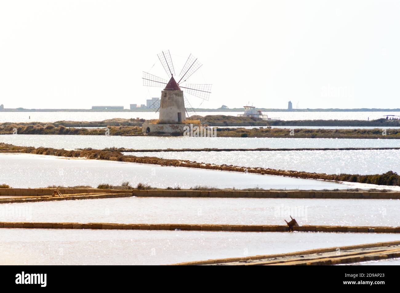 Landscape view of the salt Pans of Trapani in Sicily with colorful ...