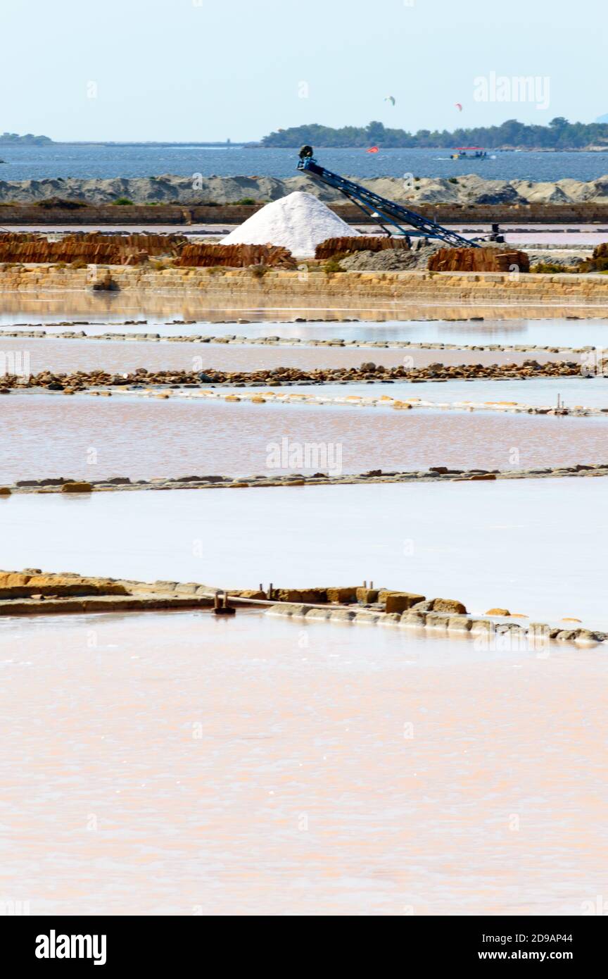 Landscape view of the salt Pans of Trapani in Sicily with colorful ...