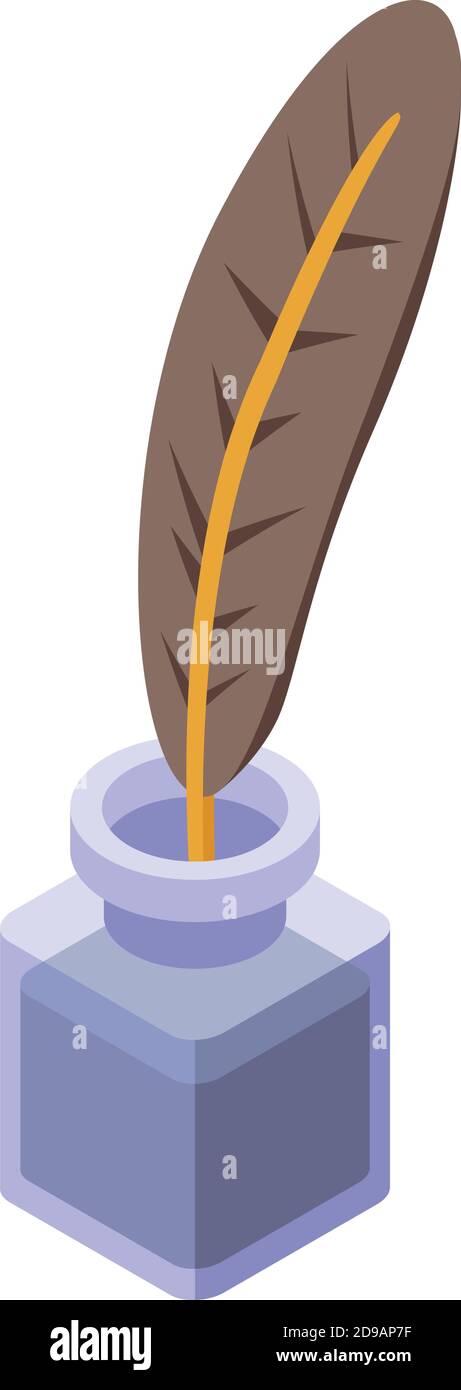 Writing ink feather icon. Isometric of writing ink feather vector icon ...