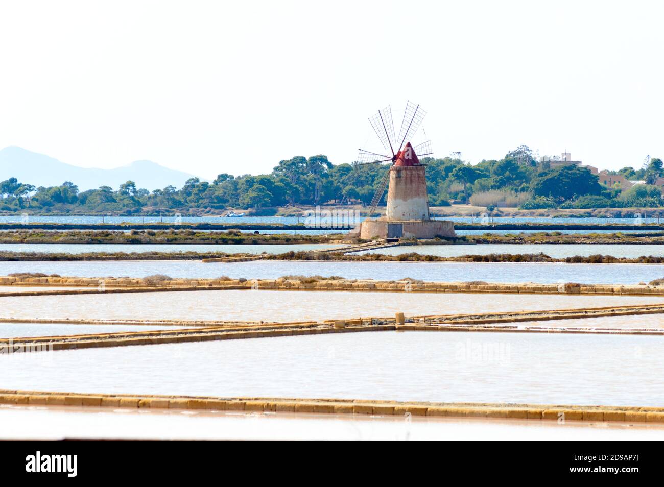 Landscape view of the salt Pans of Trapani in Sicily with colorful ...