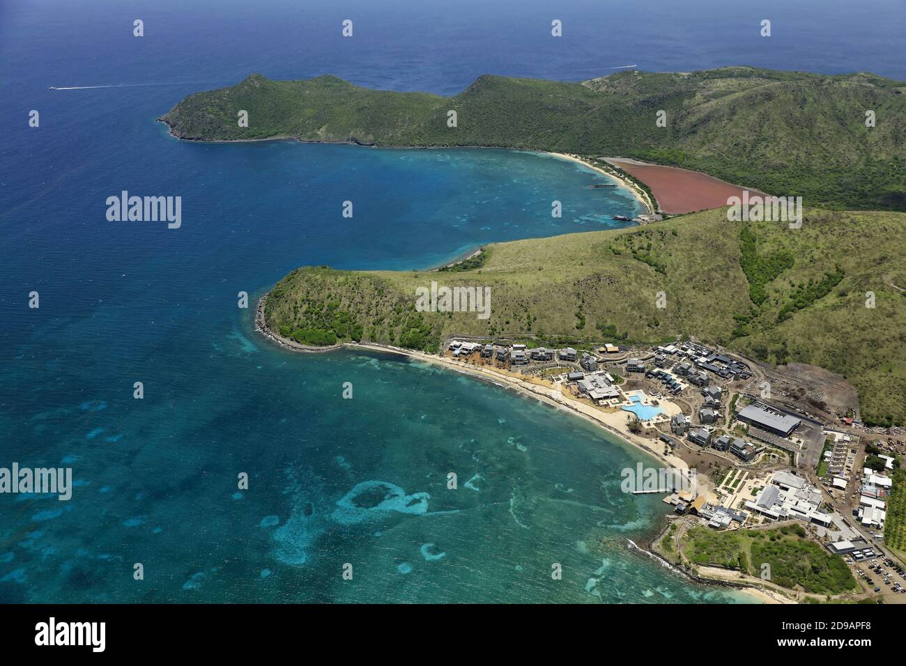 The Caribbean, St. Kitts and Nevis: aerial view of Banana-Bay, south of ...