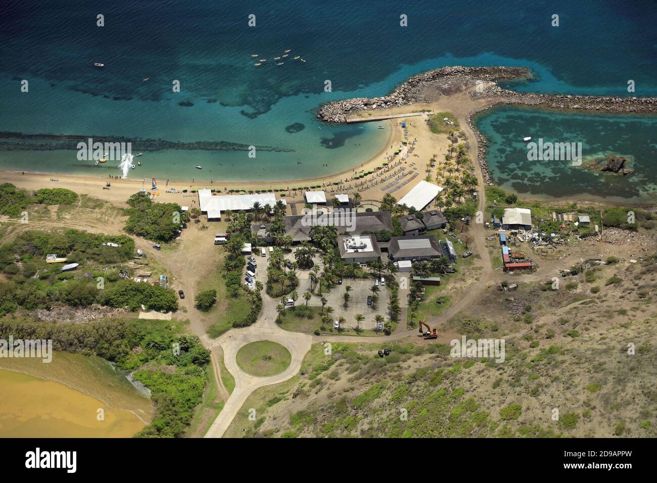 The Caribbean, St. Kitts and Nevis: aerial view of Carambola Beach ...