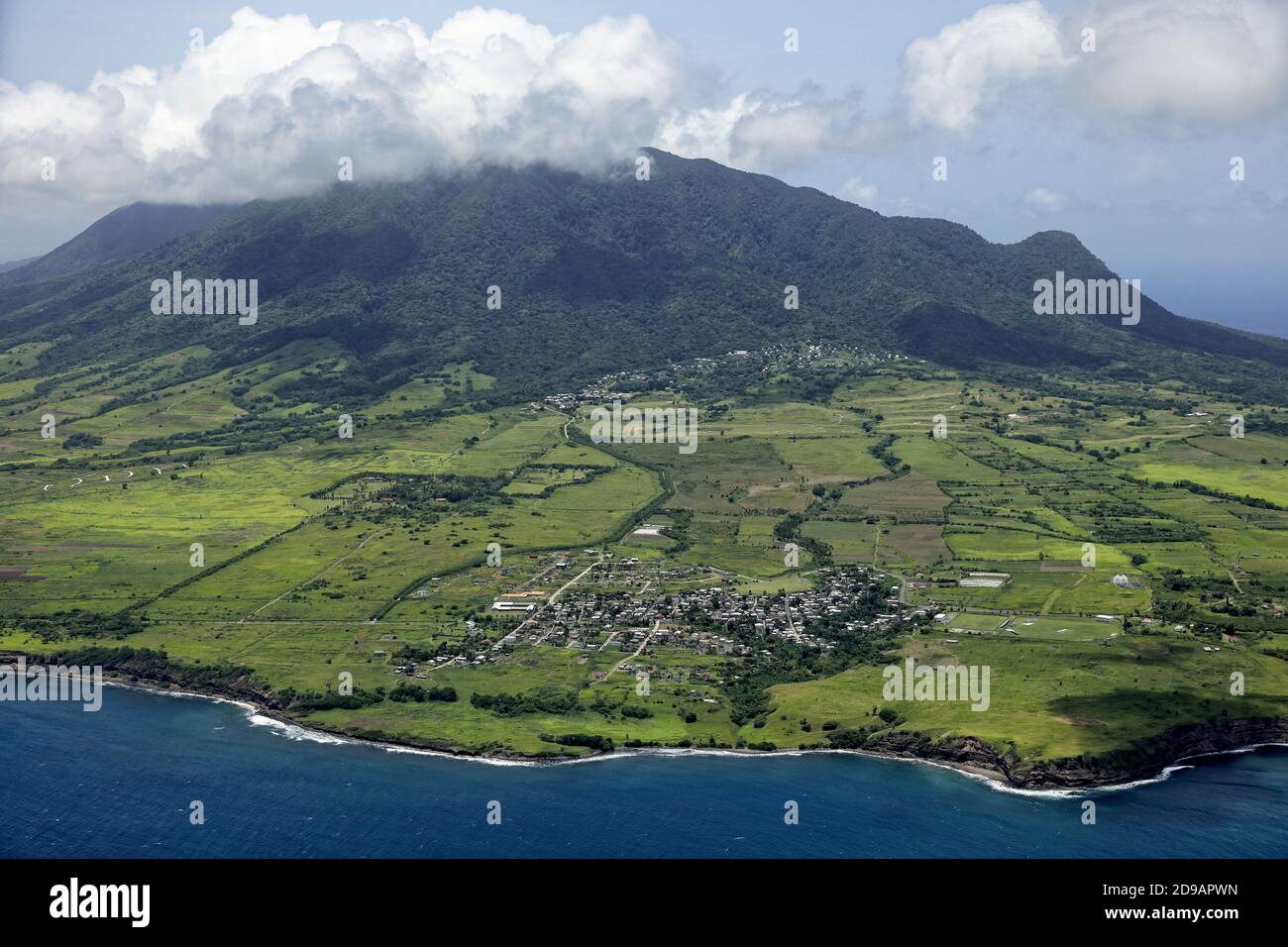 The Caribbean, St. Kitts and Nevis: aerial view of the volcanic island ...