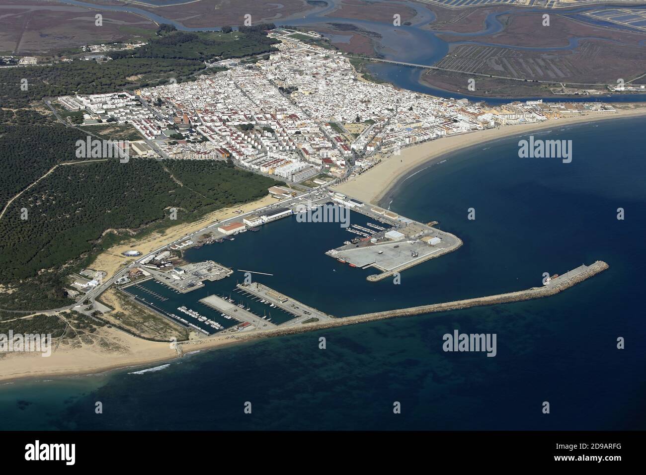 Spain, Andalucia, Barbate: aerial view of the seaside resort in the ...