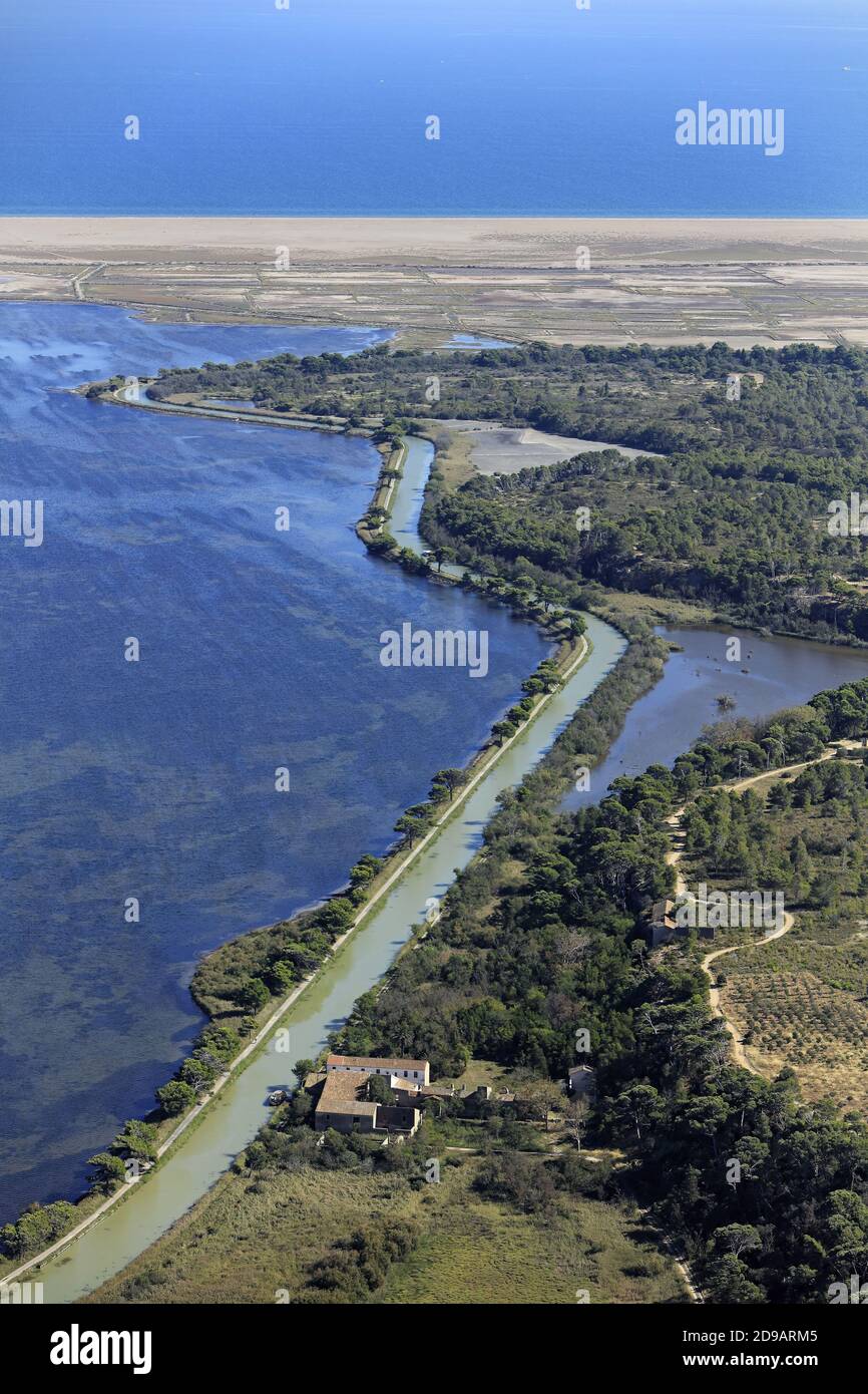 Aude department (south of France): aerial view of the Robine canal ...