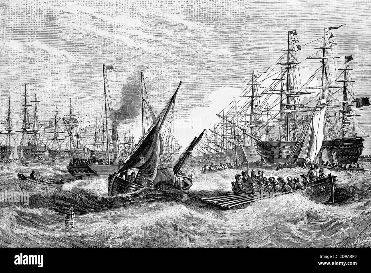 Baltic fleet ships at Anchor. Antique illustration. 1867 Stock Photo ...