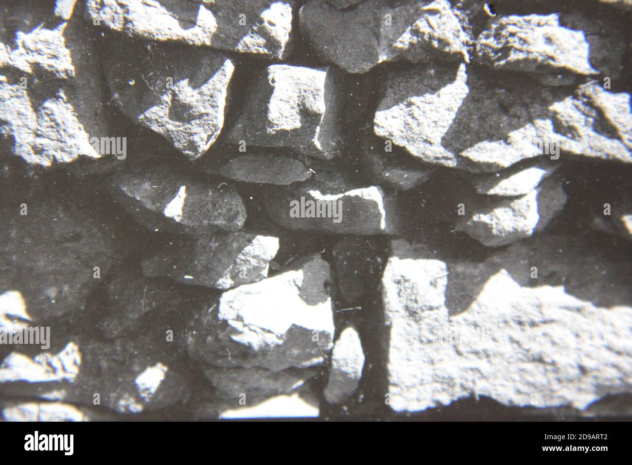 Fine 1970s vintage black and white photography of a stone rock wall ...