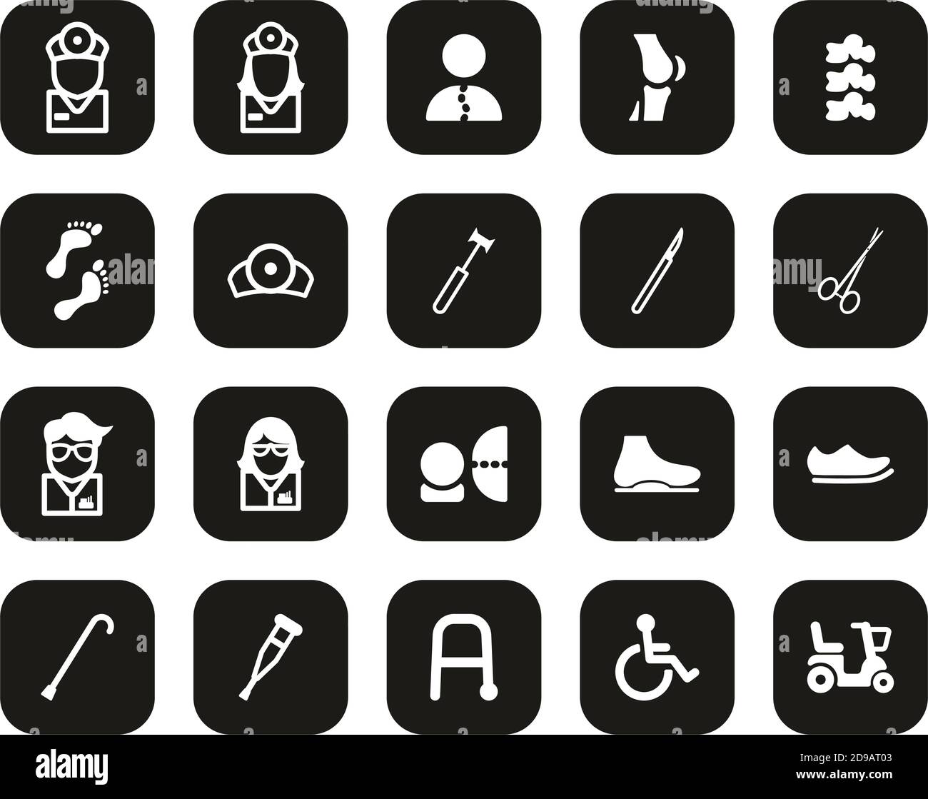 Orthopedic Exam & Orthopedic Equipment Icons White On Black Flat Design ...