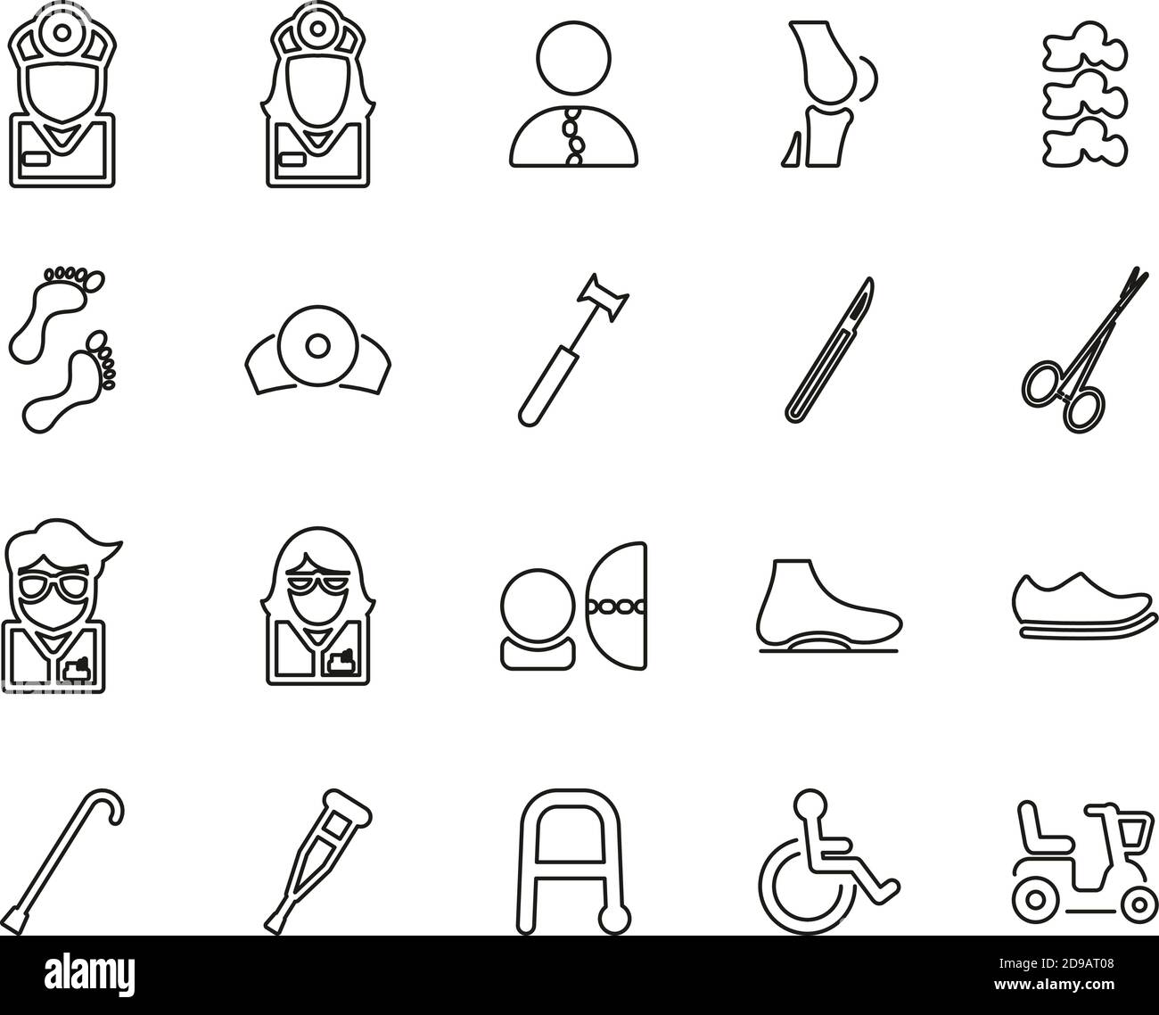 Orthopedic Exam & Orthopedic Equipment Icons Black & White Thin Line ...