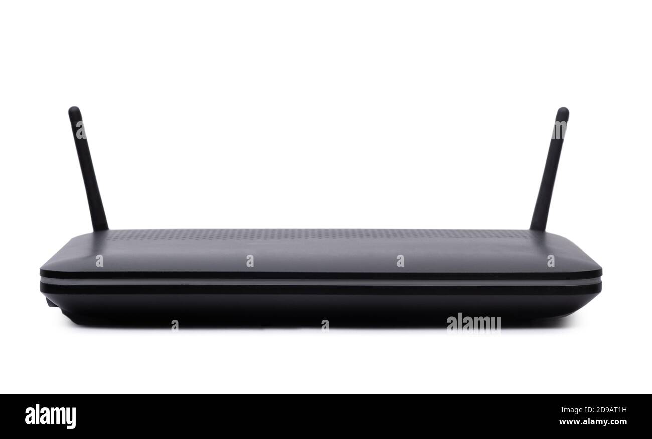 Black wi-fi router isolated on white background Stock Photo - Alamy