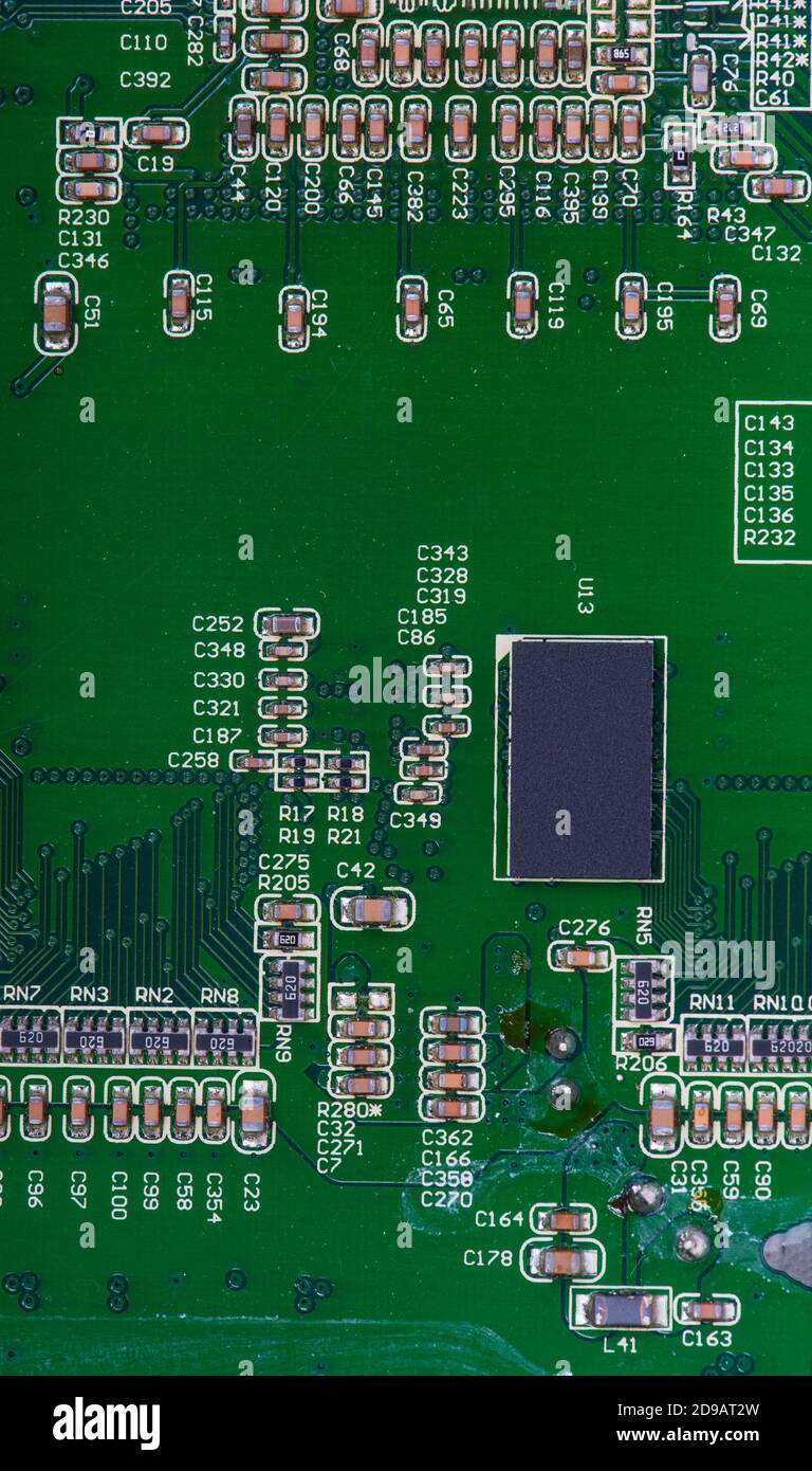 Old green circuit board close-up Stock Photo - Alamy