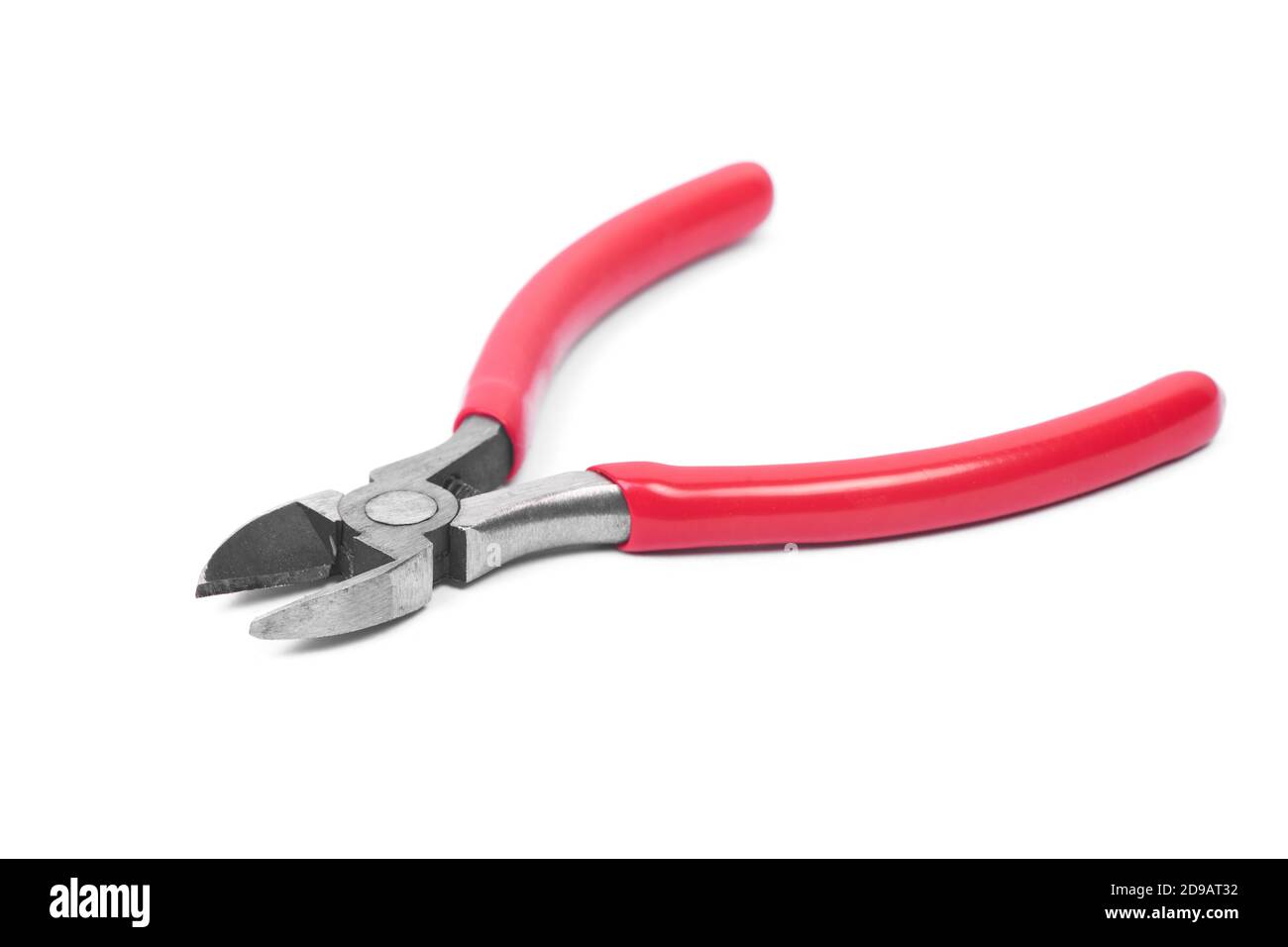 New wire cutters with red rubber handles isolated on white background ...