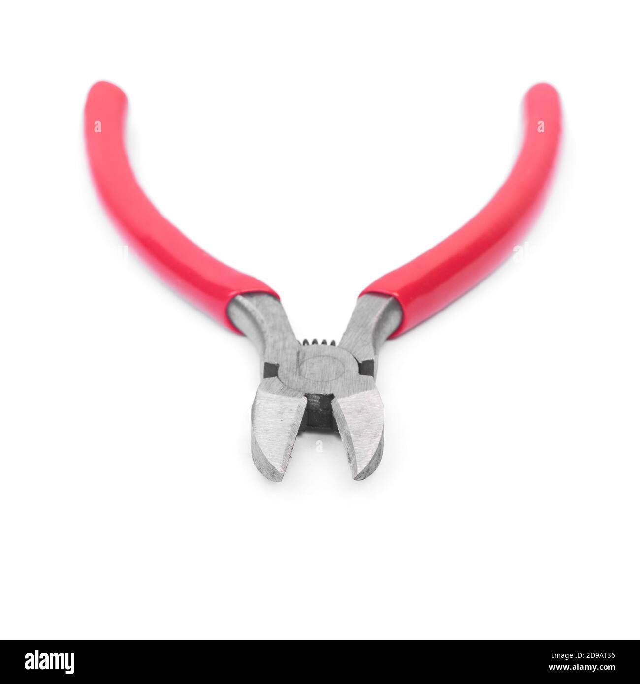 New wire cutters with red rubber handles isolated on white background ...