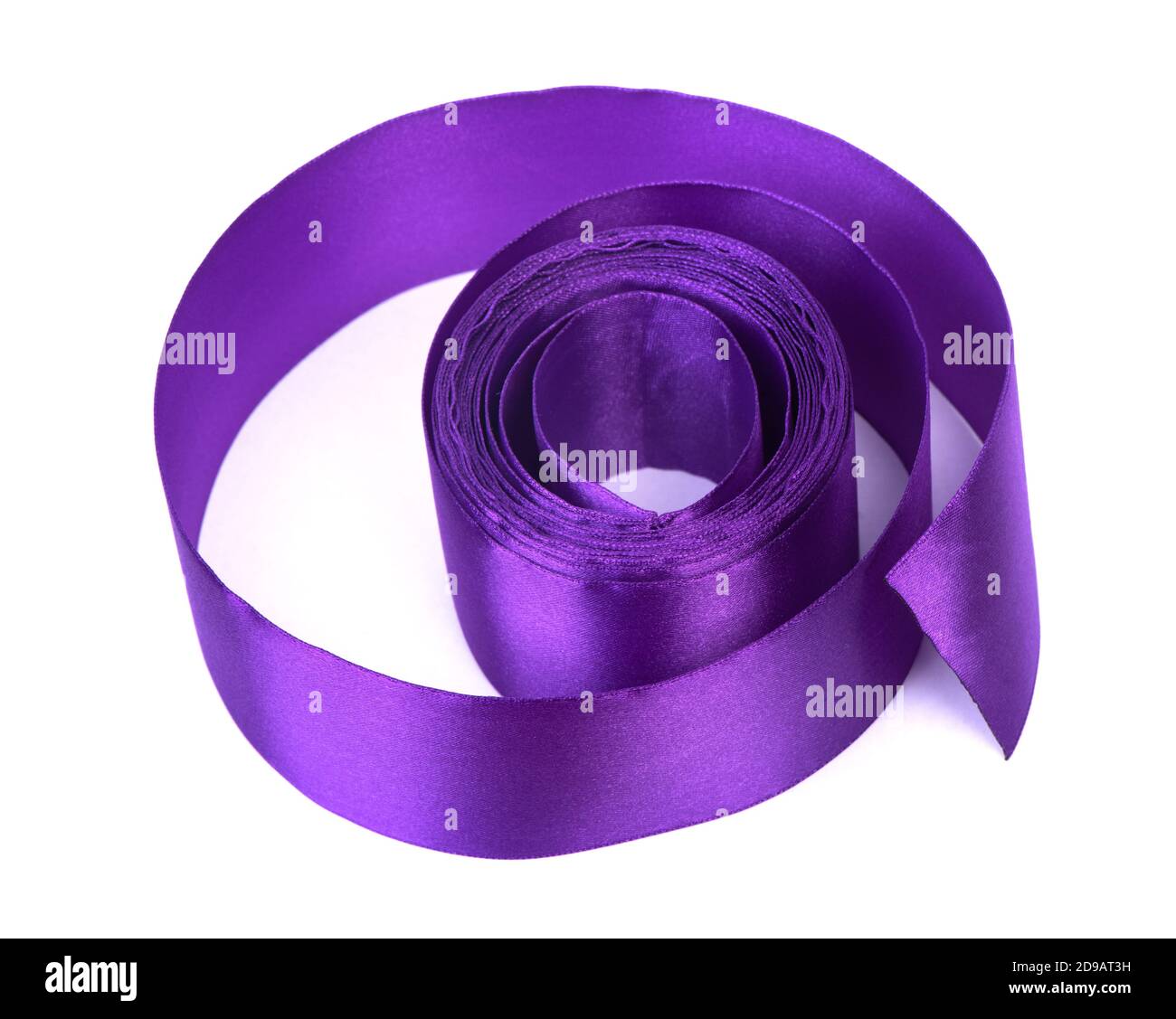 Rolled violet satin ribbon isolated on white background Stock Photo - Alamy