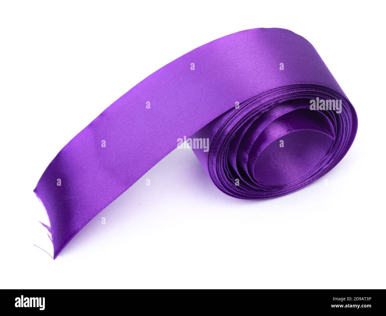 Rolled violet satin ribbon isolated on white background Stock Photo - Alamy